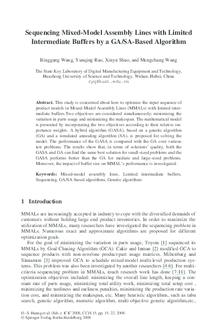 (PDF) Sequencing Mixed-Model Assembly Lines with Limited Intermediate Buffers by a GA/SA-Based ...