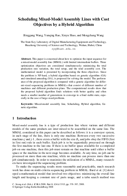 (PDF) Scheduling Mixed-Model Assembly Lines with Cost Objectives by a Hybrid Algorithm