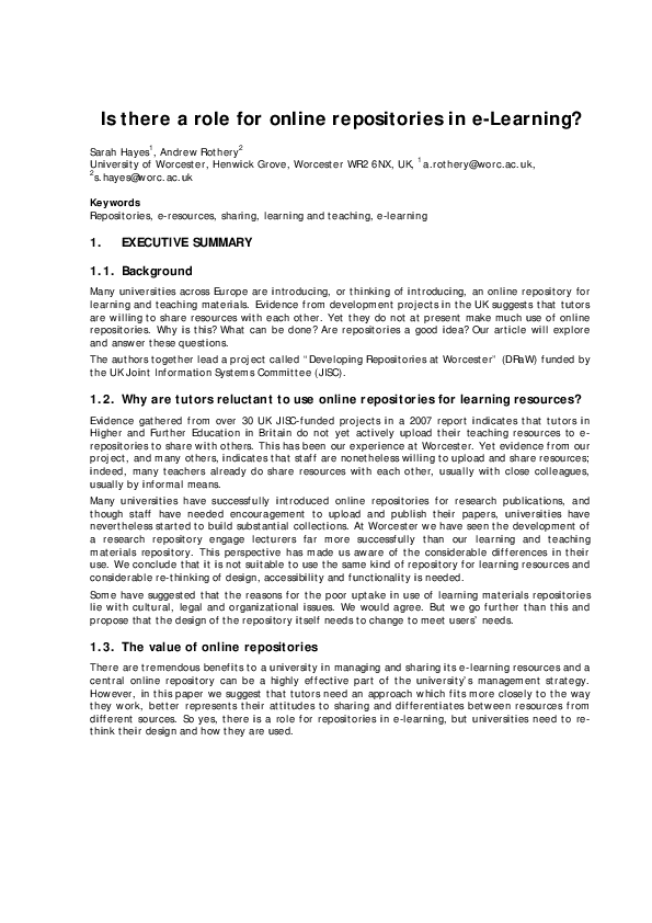 (PDF) Is there a role for online repositories in e-Learning?