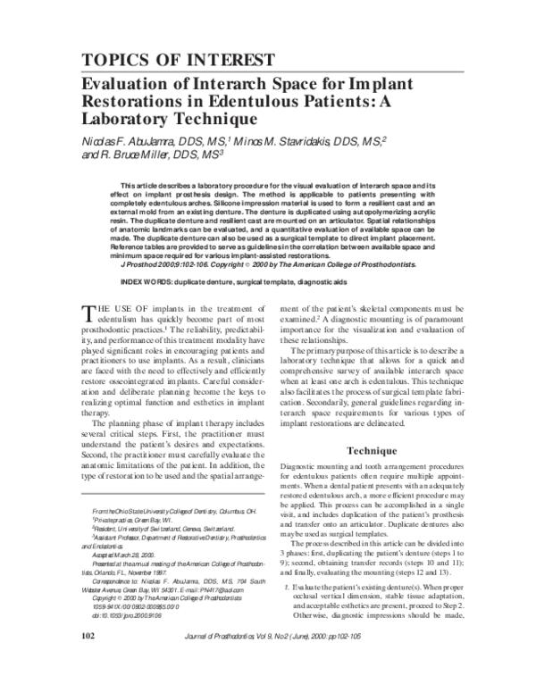 (PDF) Evaluation of interarch space for implant restorations in ...