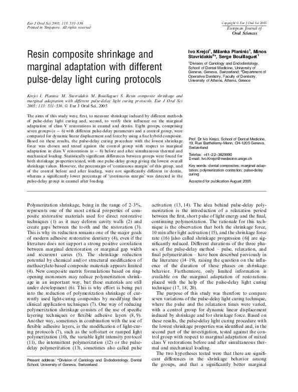 (PDF) Resin composite shrinkage and marginal adaptation with different ...