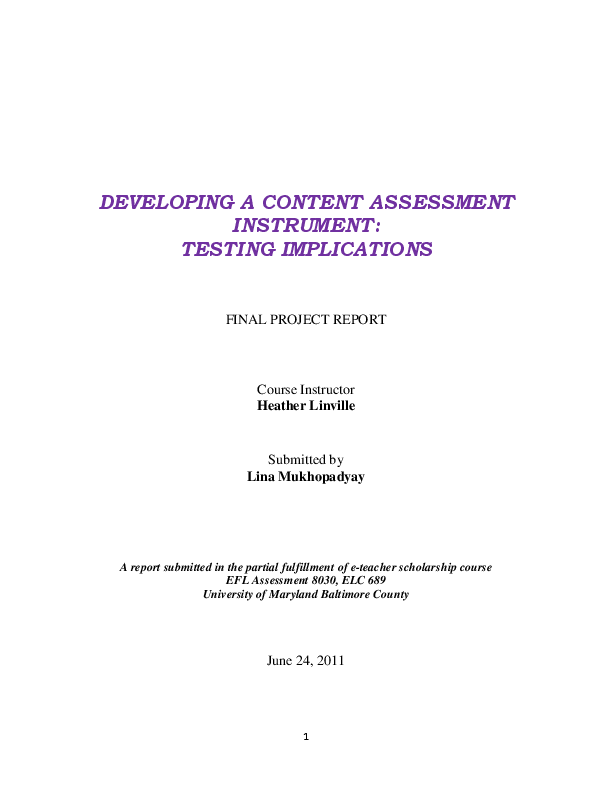 (PDF) Developing Content Based Assessment: A Project