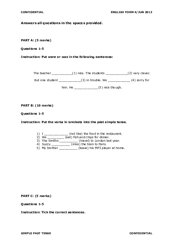 (DOC) Simple Past Tense Test