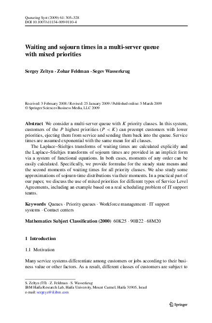 Pdf Waiting And Sojourn Times In A Multi Server Queue With Mixed Priorities