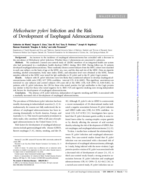 (PDF) Helicobacter pylori Infection and the Risk of Development of ...