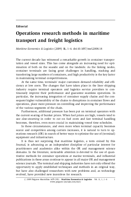 (PDF) Operations research methods in maritime transport and freight ...