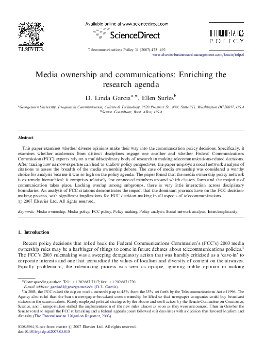 (PDF) Media ownership and communications: Enriching the research agenda