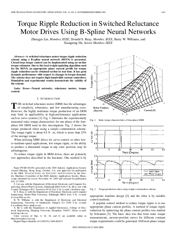 (PDF) Torque ripple reduction in switched reluctance motor drives using B-spline neural networks