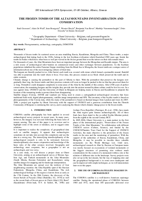 (PDF) THE FROZEN TOMBS OF THE ALTAI MOUNTAINS INVENTARISATION AND ...