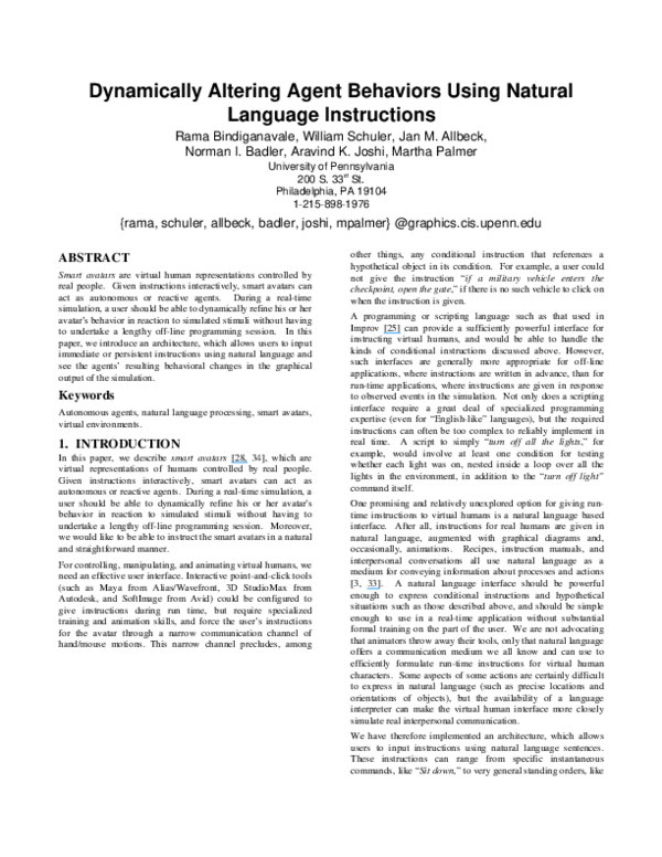 (PDF) Dynamically Altering Agent Behaviors Using Natural Language Instructions