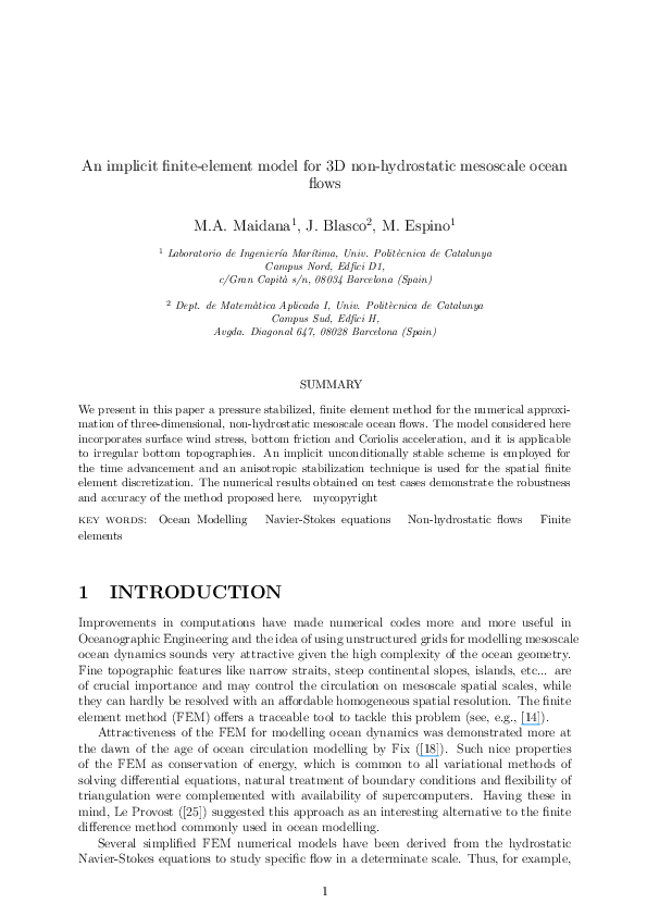 Pdf An Implicit Finite Element Model For 3d Non Hydrostatic Mesoscale Ocean Flows