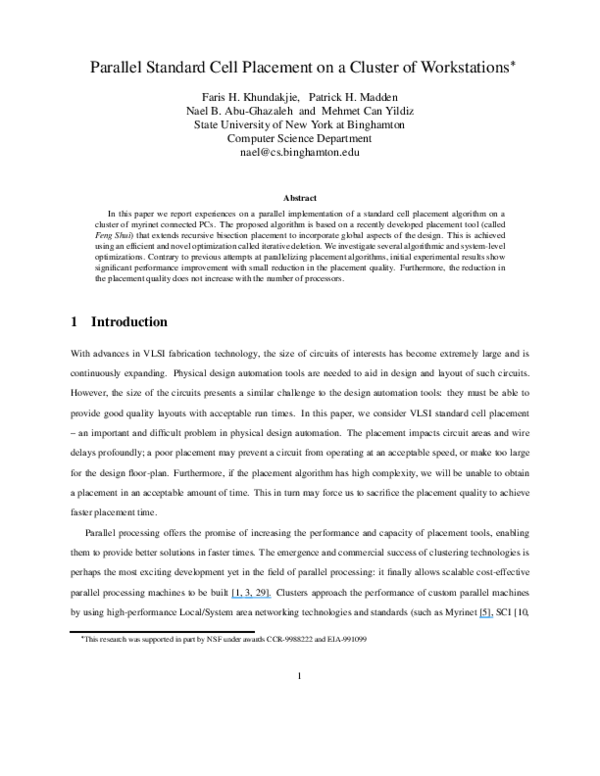 (PDF) Parallel Standard Cell Placement on a Cluster of Workstations