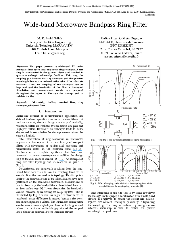 (PDF) Wide-band microwave bandpass ring filter