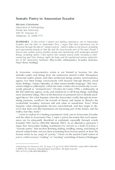 (PDF) Somatic Poetry in Amazonian Ecuador