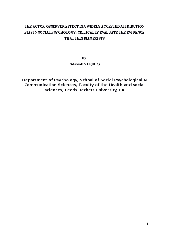 (DOC) CRITICAL ANALYSIS OF THE ACTOR-OBSERVER EFFECT IN SOCIAL ...