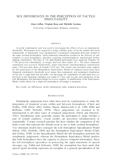 Pdf Sex Differences In The Perception Of Tactile Simultaneity