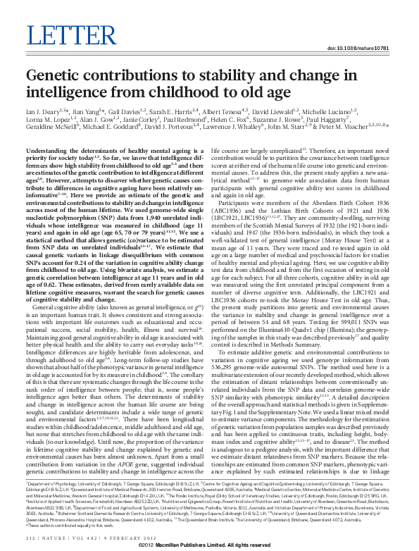 (PDF) Genetic contributions to stability and change in intelligence ...