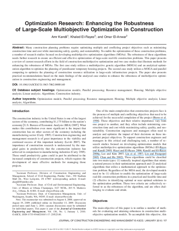 Pdf Optimization Research Enhancing The Robustness Of Large Scale Multiobjective Optimization 