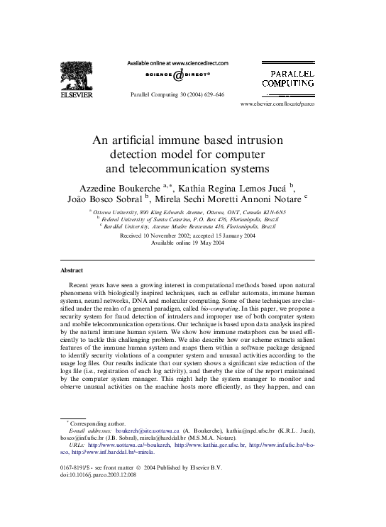 Pdf An Artificial Immune Based Intrusion Detection Model For Computer