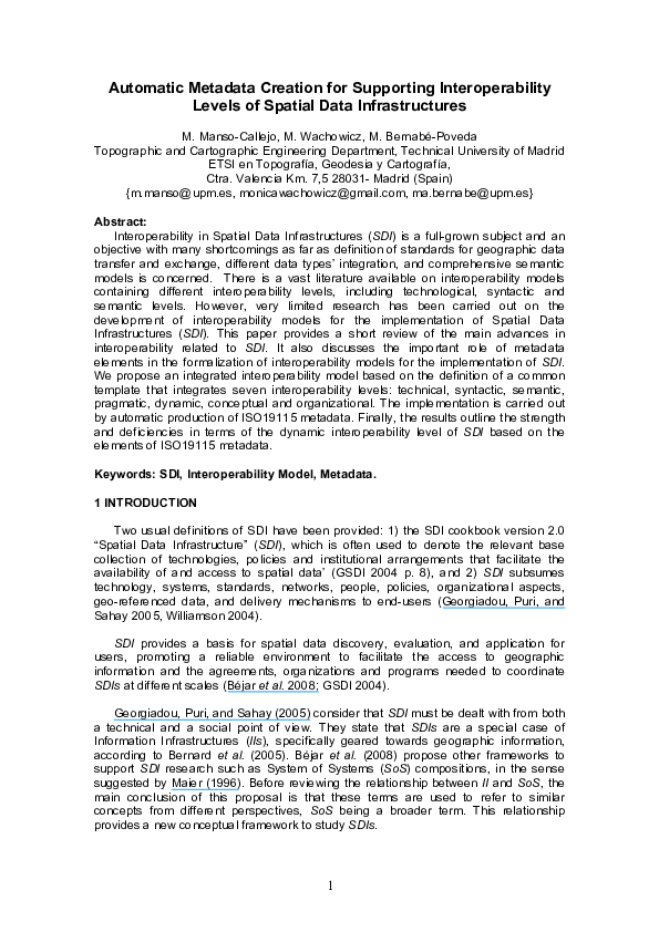Pdf Automatic Metadata Creation For Supporting Interoperability Levels Of Spatial Data