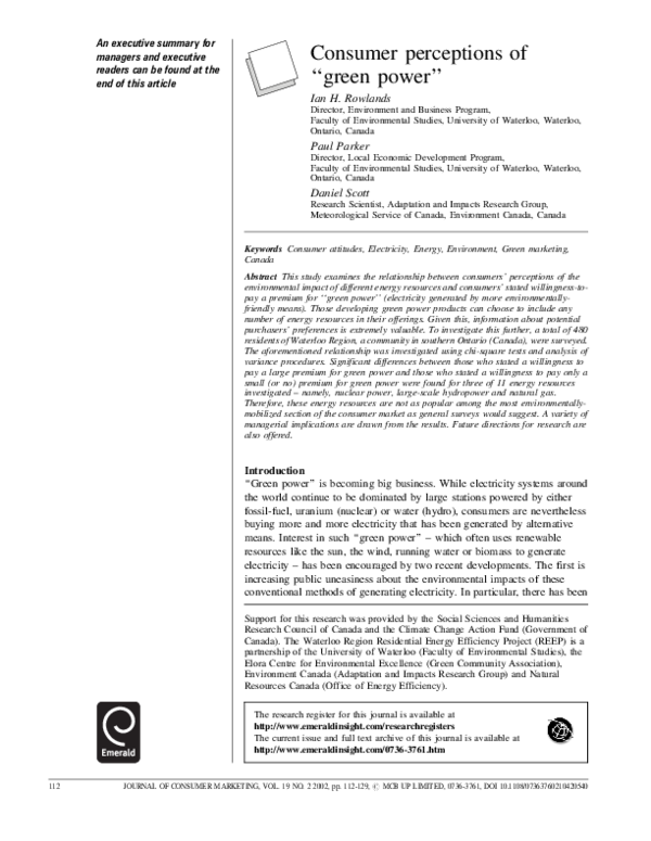 (PDF) Consumer perceptions of “green power”
