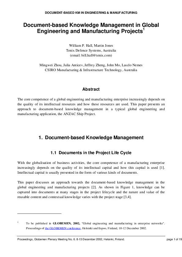 (PDF) Document-based knowledge management in global engineering and manufacturing projects