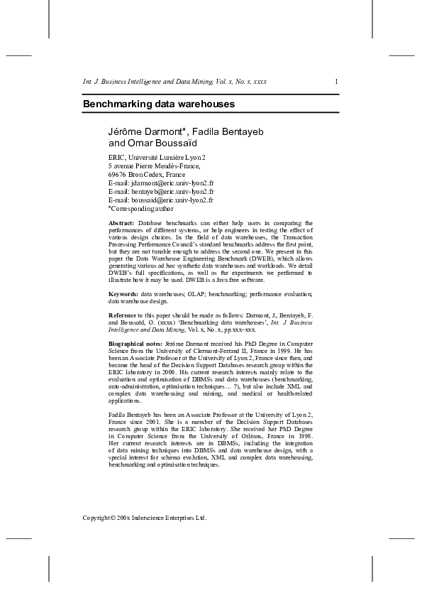 (PDF) Benchmarking data warehouses