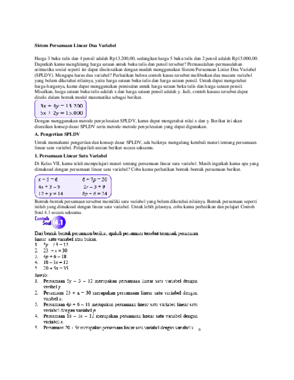 (PDF) Sistem Persamaan Linear Dua Variabel