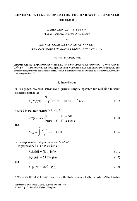 (PDF) General integral operator for radiative transfer problems