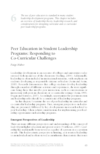 (PDF) Peer Education in Student Leadership Programs: Responding to Co ...