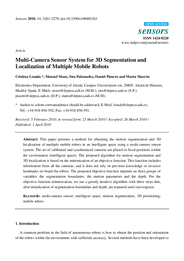 Pdf Multi Camera Sensor System For 3d Segmentation And Localization Of Multiple Mobile Robots
