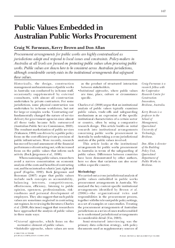 (PDF) Public values embedded in Australian public works procurement