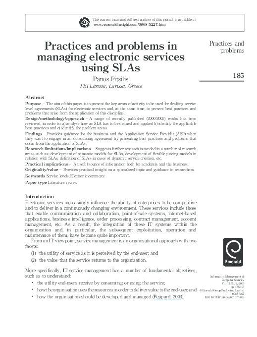 (PDF) Practices and problems in managing electronic services using SLAs