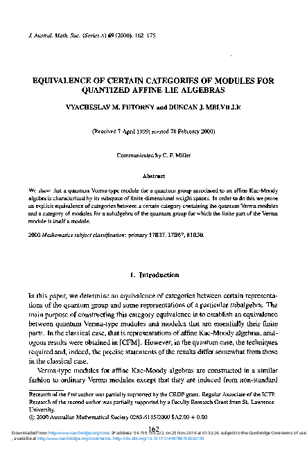 (PDF) Equivalence of certain categories of modules for quantized affine lie algebras