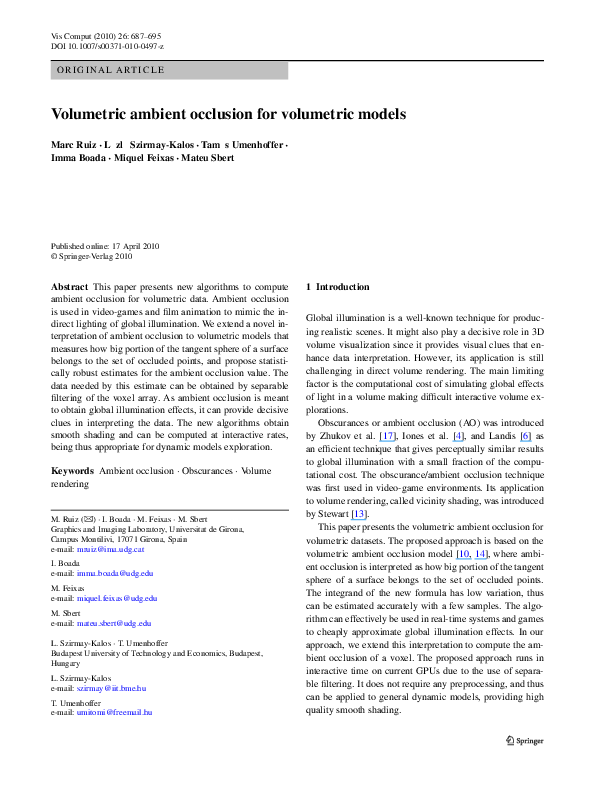 (PDF) Volumetric ambient occlusion for volumetric models