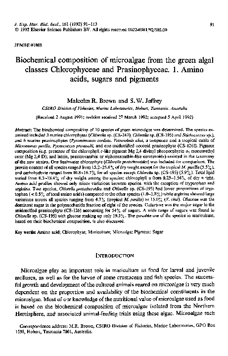 (PDF) Biochemical composition of microalgae from the green algal ...