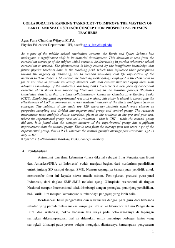 (PDF) COLLABORATIVE RANKING TASKS (CRT) TO IMPROVE THE MASTERY OF EARTH ...