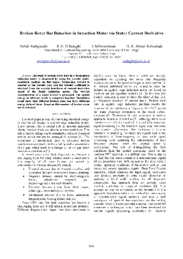 Pdf Broken Rotor Bar Detection In Induction Motor Via Stator Current