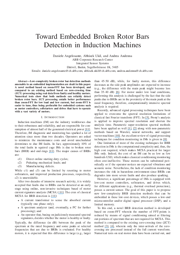 Pdf Toward Embedded Broken Rotor Bars Detection In Induction Machines
