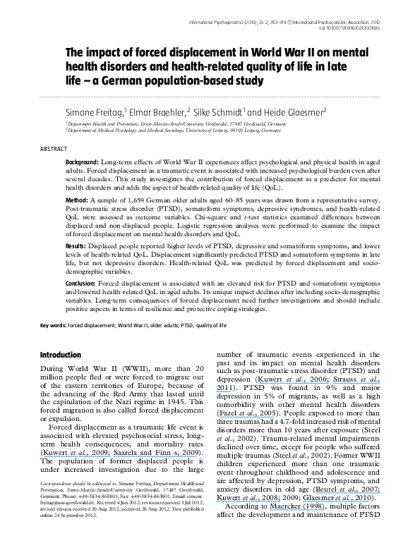 (PDF) The impact of forced displacement in World War II on mental ...