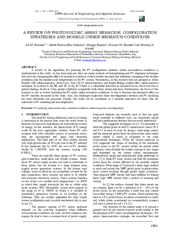 Pdf A Review On Photovoltaic Array Behavior Configuration Strategies
