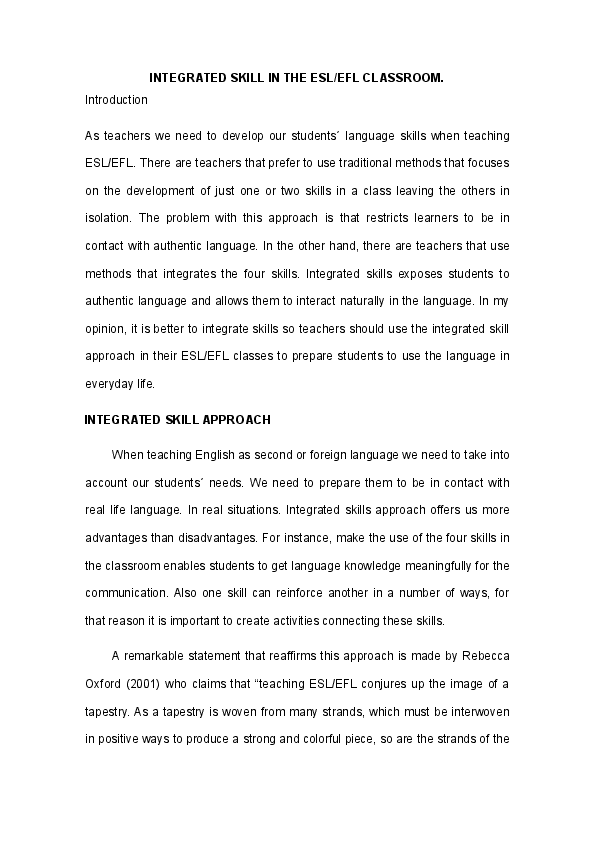 (DOC) INTEGRATED SKILL IN THE ESL/EFL CLASSROOM