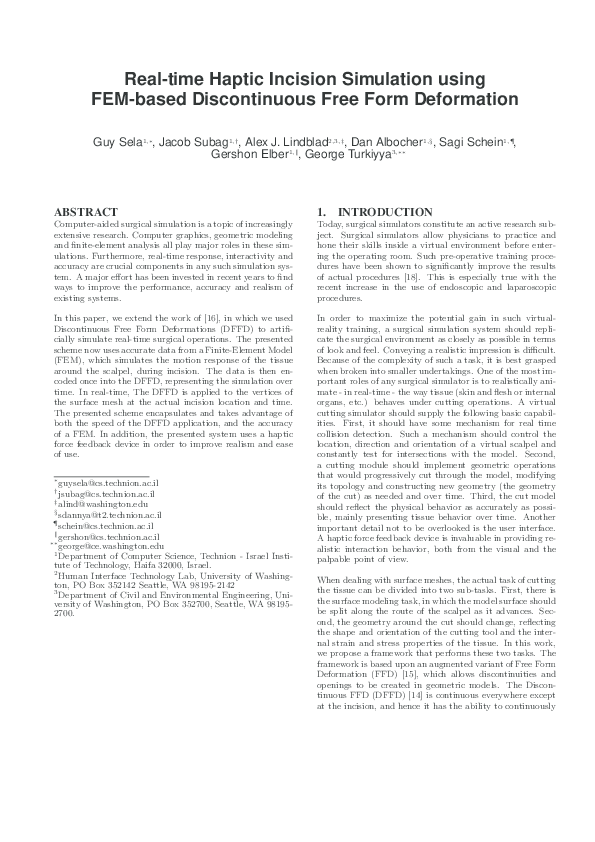 (PDF) Real-time haptic incision simulation using FEM-based discontinuous free-form deformation