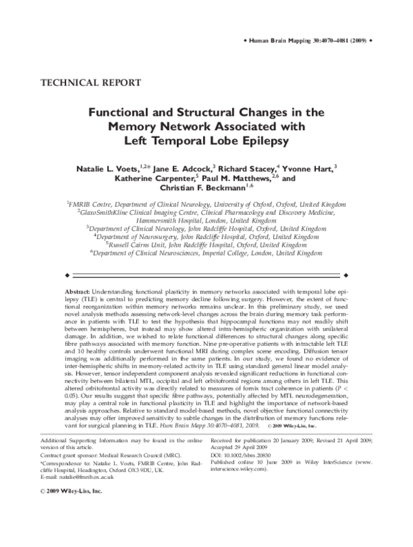 (PDF) Functional and structural changes in the memory network associated with left temporal lobe ...