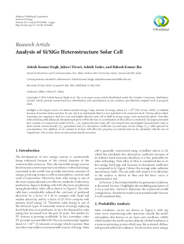 (PDF) Analysis of Si/SiGe Heterostructure Solar Cell