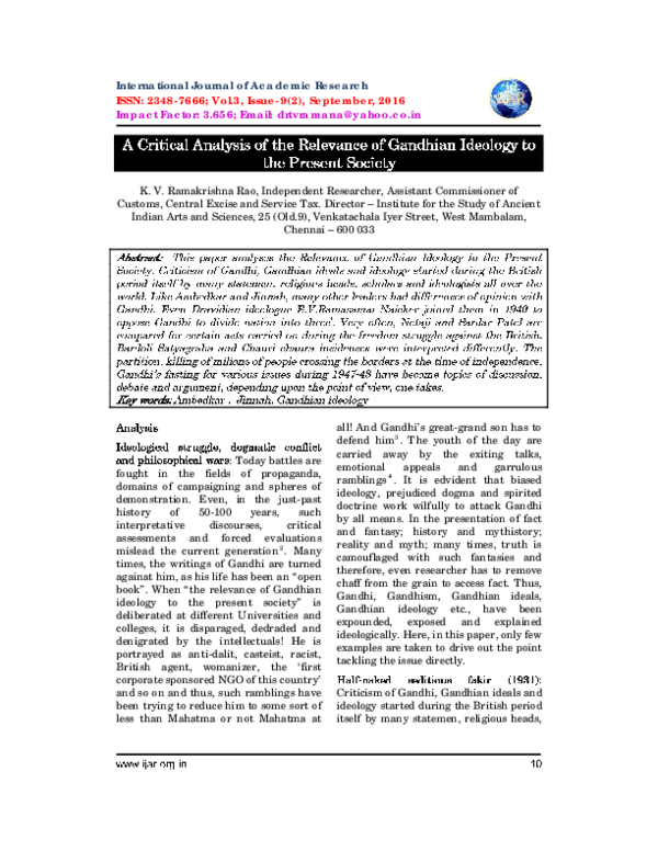(PDF) Critical analysis of Gandhian Ideology KVR Rao v3 i9(2) a002 (1)