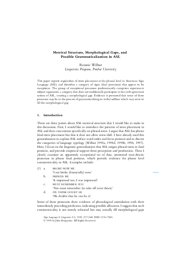 (PDF) Metrical Structure, Morphological Gaps, and Possible ...
