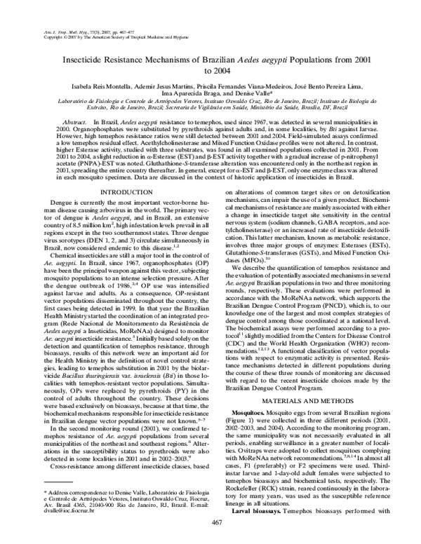(PDF) Insecticide Resistance Mechanisms of Brazilian Aedes aegypti Populations from 2001 to 2004