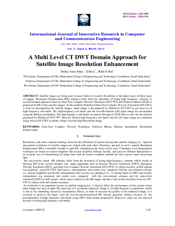 Pdf A Multi Level Ct Dwt Domain Approach For Satellite Image Resolution Enhancement