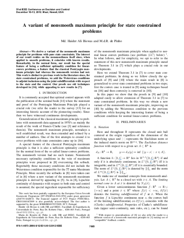 (PDF) A variant of nonsmooth maximum principle for state constrained problems